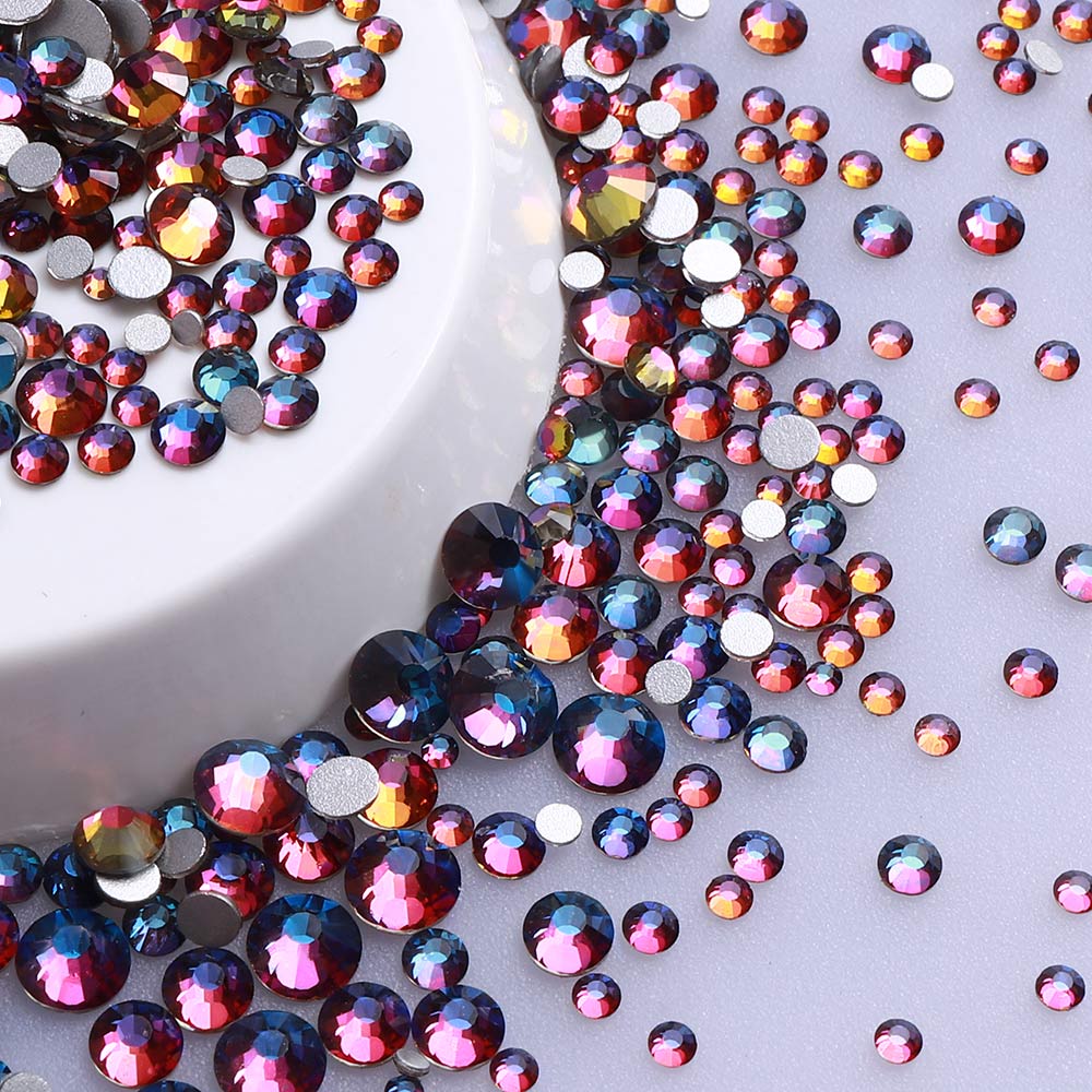 Mixed Sizes Blue Volcano Glass FlatBack Rhinestones For Nail Art Silve ...