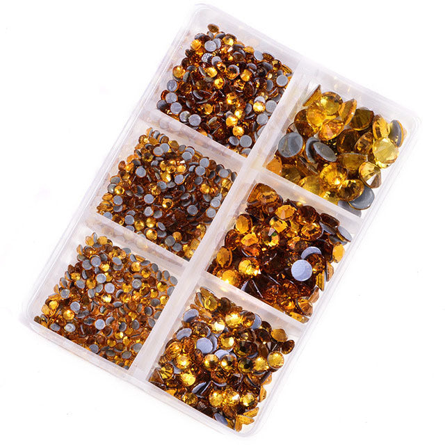 Mixed Sizes 6 Grid Box Topaz Glass HotFix Rhinestones For Clothing DIY ...